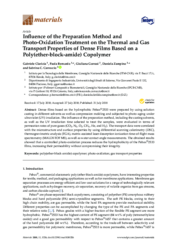 (PDF) Influence of the Preparation Method and Photo-Oxidation Treatment on the Thermal and Gas ...