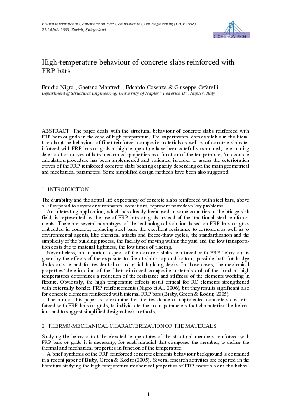 (PDF) High-temperature behaviour of concrete slabs reinforced with FRP bars