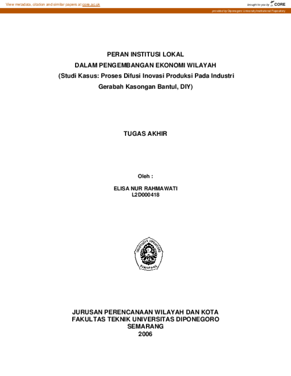 (PDF) PERAN INSTITUSI LOKAL DALAM PENGEMBANGAN EKONOMI WILAYAH(Studi Kasus: Proses Difusi ...