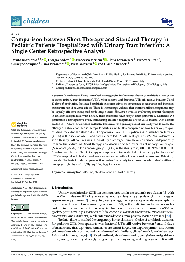 (PDF) Comparison between Short Therapy and Standard Therapy in ...