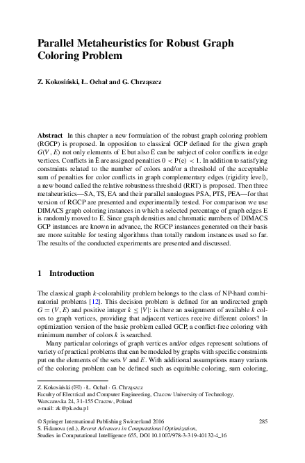 (PDF) Parallel Metaheuristics for Robust Graph Coloring Problem | Zbigniew Kokosiński - Academia.edu