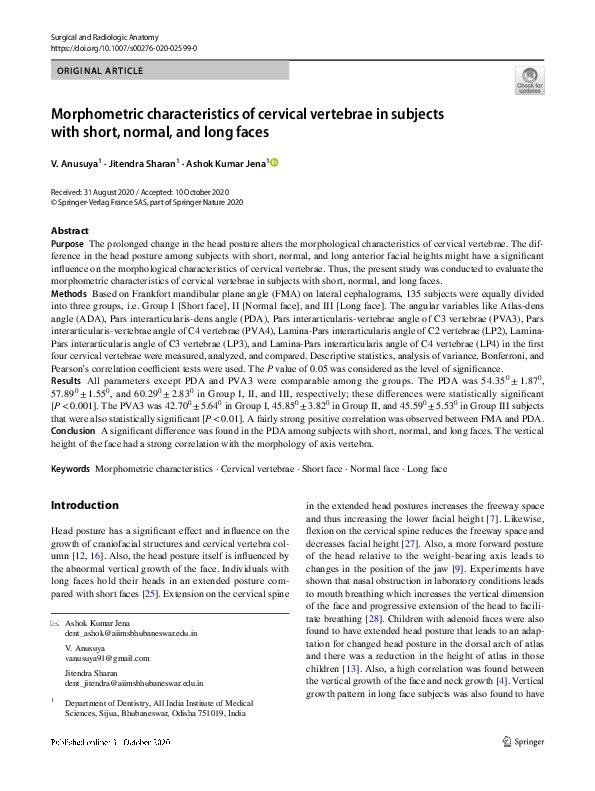 (PDF) Morphometric characteristics of cervical vertebrae in subjects ...