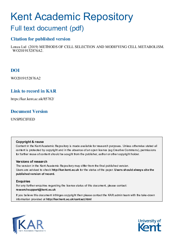 (PDF) Methods of cell selection and modifying cell metabolism | James ...
