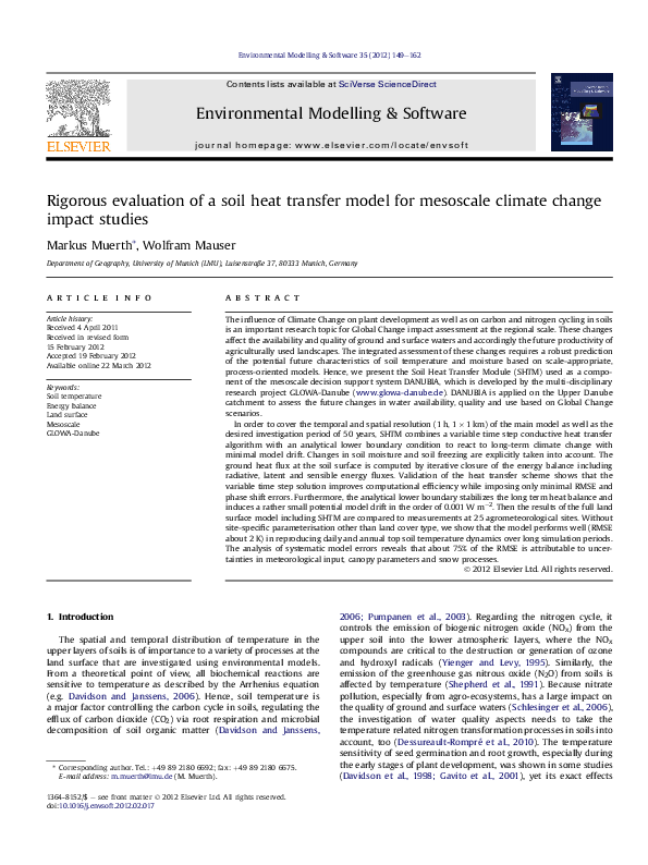 (PDF) Rigorous evaluation of a soil heat transfer model for mesoscale climate change impact studies