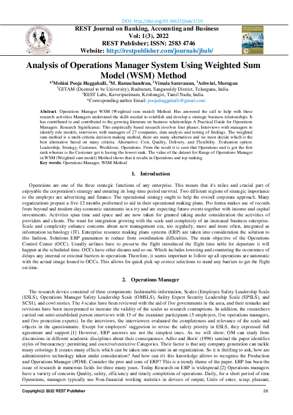 (PDF) Analysis of Operations Manager System Using Weighted Sum Model (WSM) Method