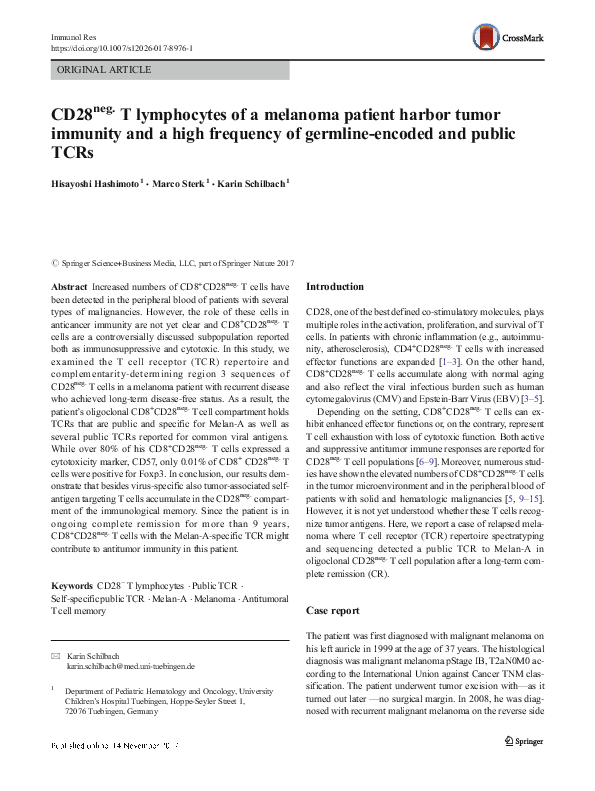 (PDF) CD28neg. T lymphocytes of a melanoma patient harbor tumor ...