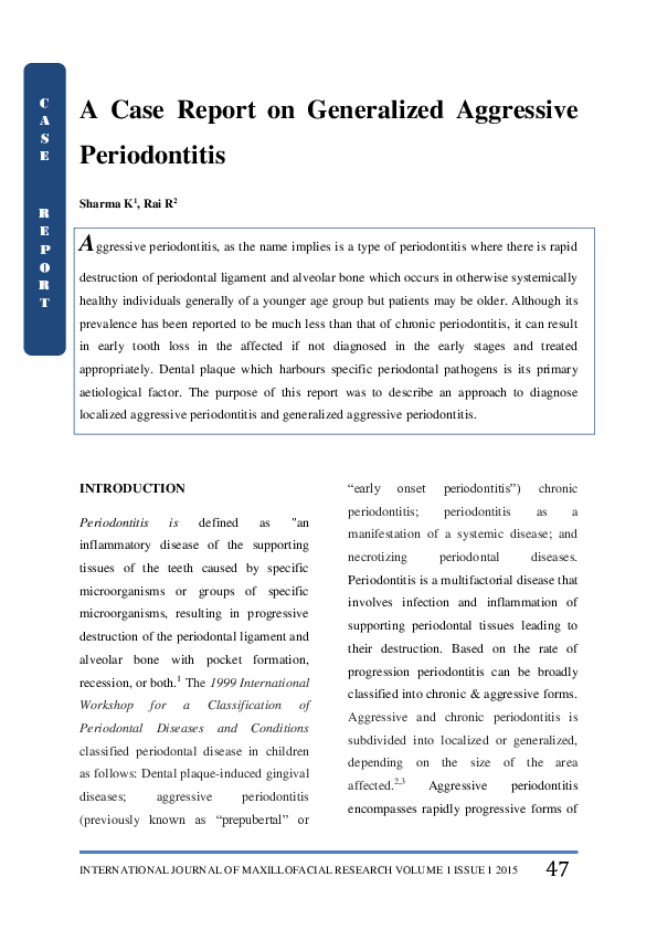 (PDF) A Case Report on Generalized Aggressive Periodontitis