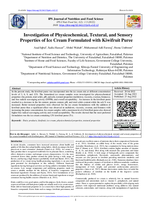 (PDF) Investigation of physicochemical, textural, and sensory properties of ice cream formulated ...