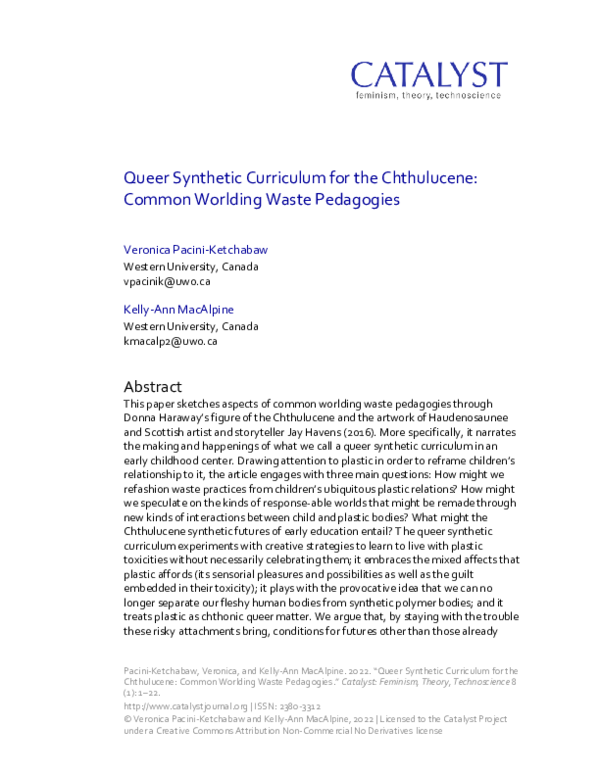 (PDF) Queer Synthetic Curriculum for the Chthulucene: Common Worlding ...