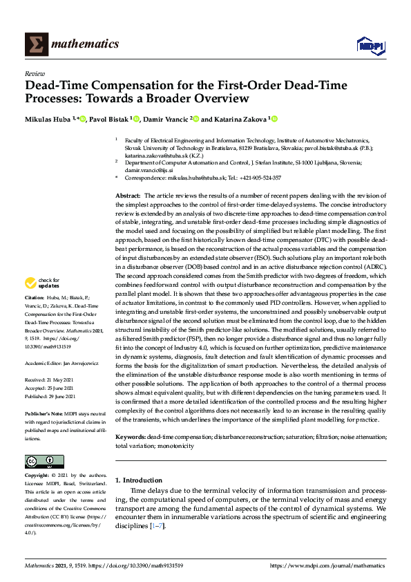 (PDF) Dead-Time Compensation for the First-Order Dead-Time Processes ...