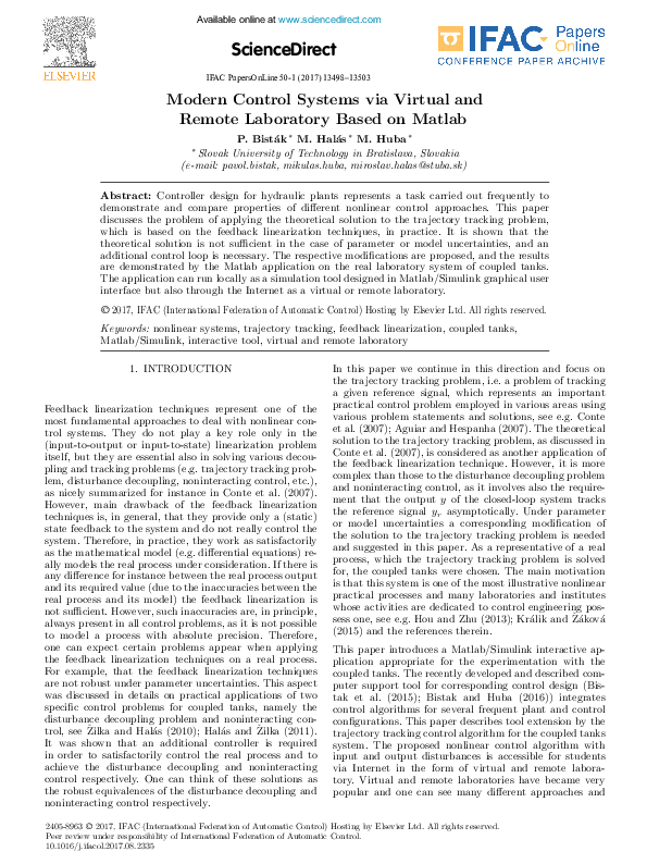 (PDF) Modern Control Systems via Virtual and Remote Laboratory Based on ...