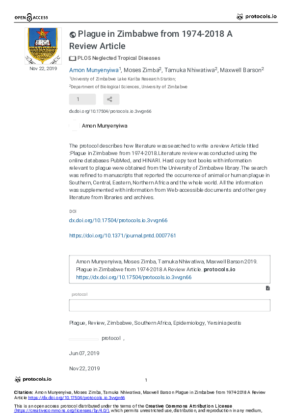(PDF) Plague in Zimbabwe from 1974-2018 A Review Article v1 (protocols ...