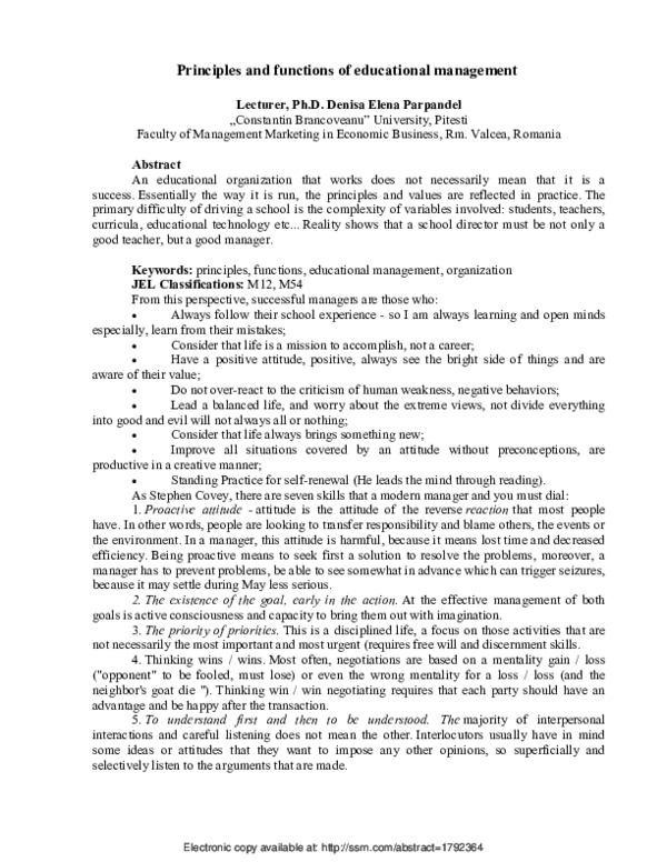 (PDF) Principles and Functions of Educational Management