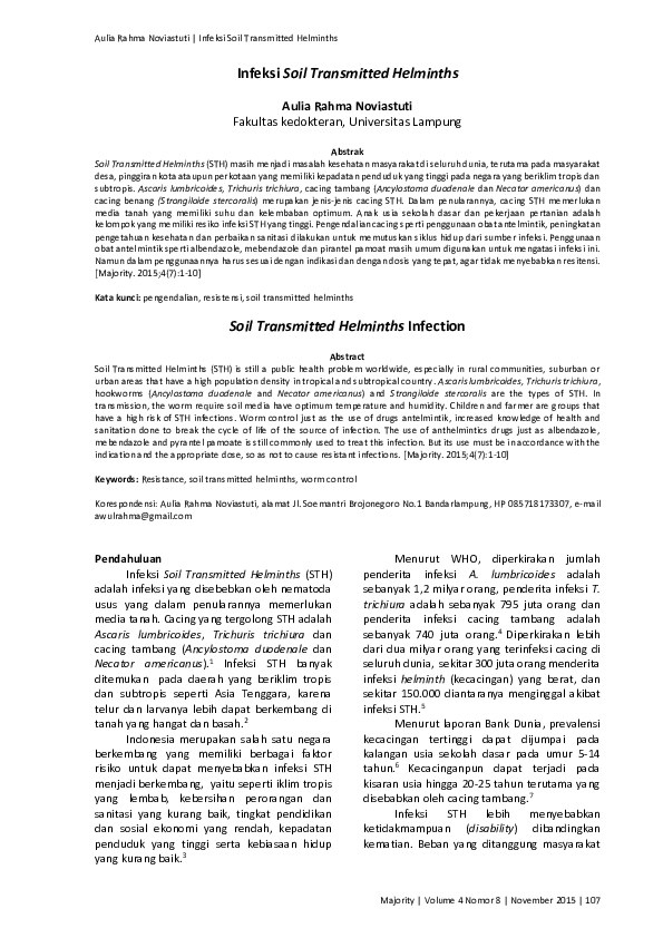 (PDF) Infeksi Soil Transmitted Helminths | Aulia Rahma Noviastuti - Academia.edu