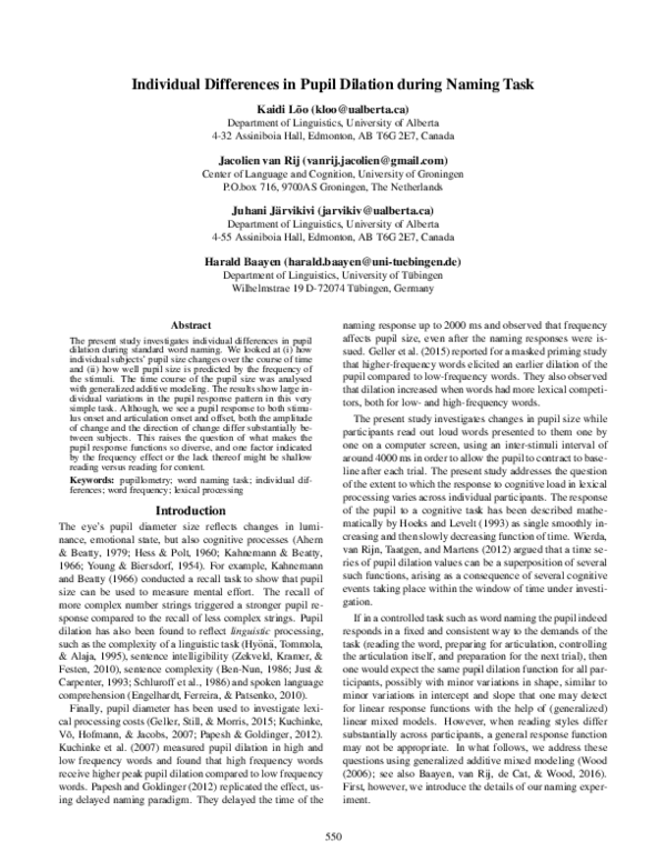 (PDF) Individual Differences in Pupil Dilation during Naming Task