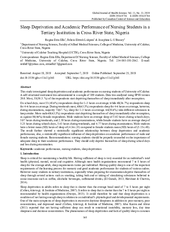 (PDF) Sleep Deprivation and Academic Performance of Nursing Students in ...