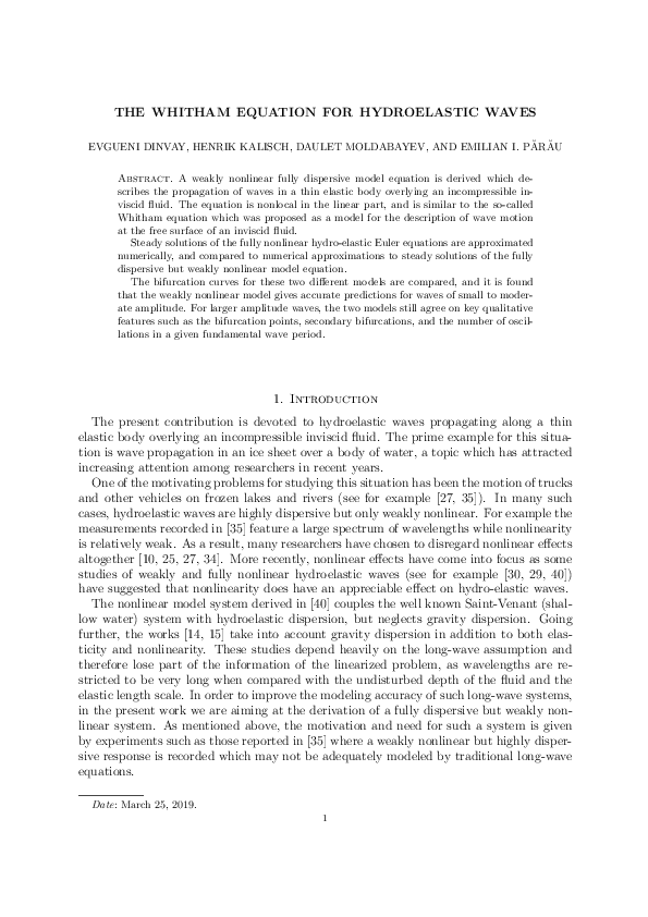 (PDF) The Whitham equation for hydroelastic waves