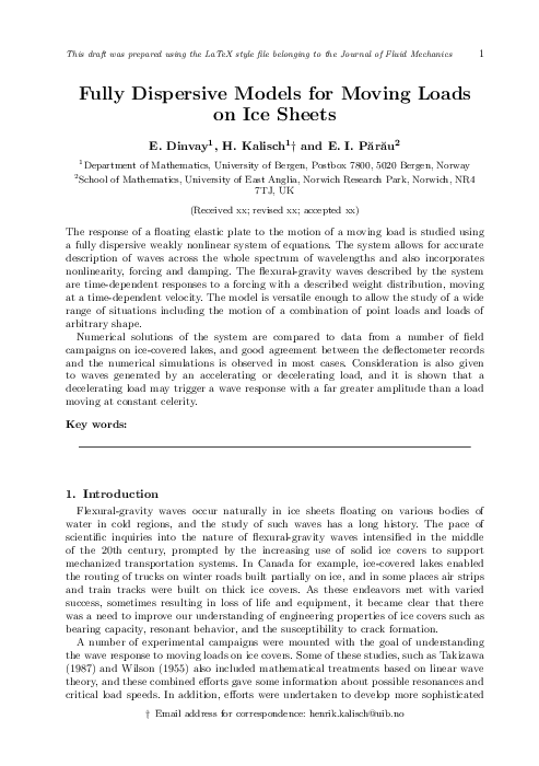 (PDF) Fully dispersive models for moving loads on ice sheets