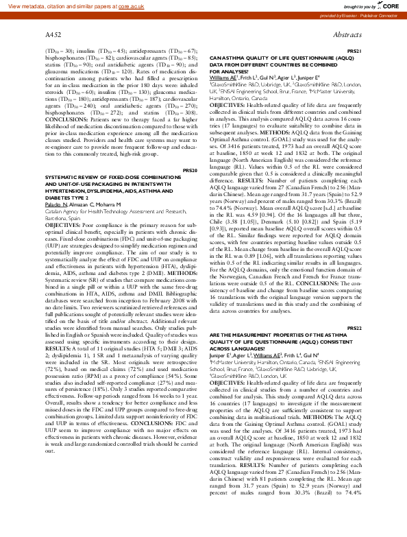 (PDF) PRS21 Can Asthma Quality of Life Questionnaire (Aqlq) Data from ...
