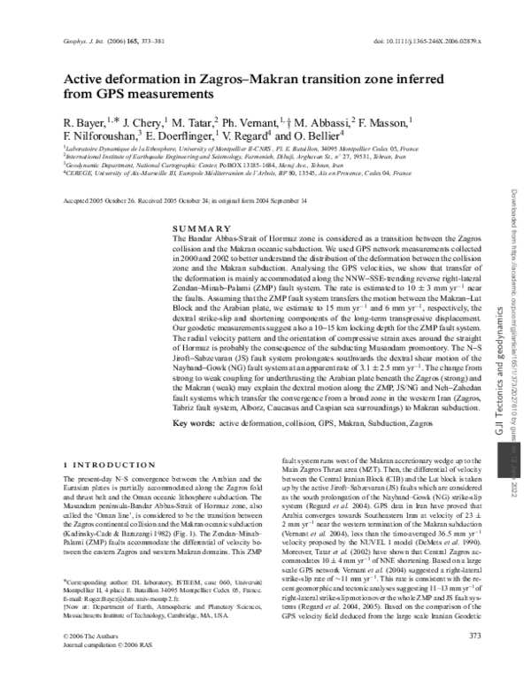 (PDF) Active deformation in Zagros-Makran transition zone inferred from ...