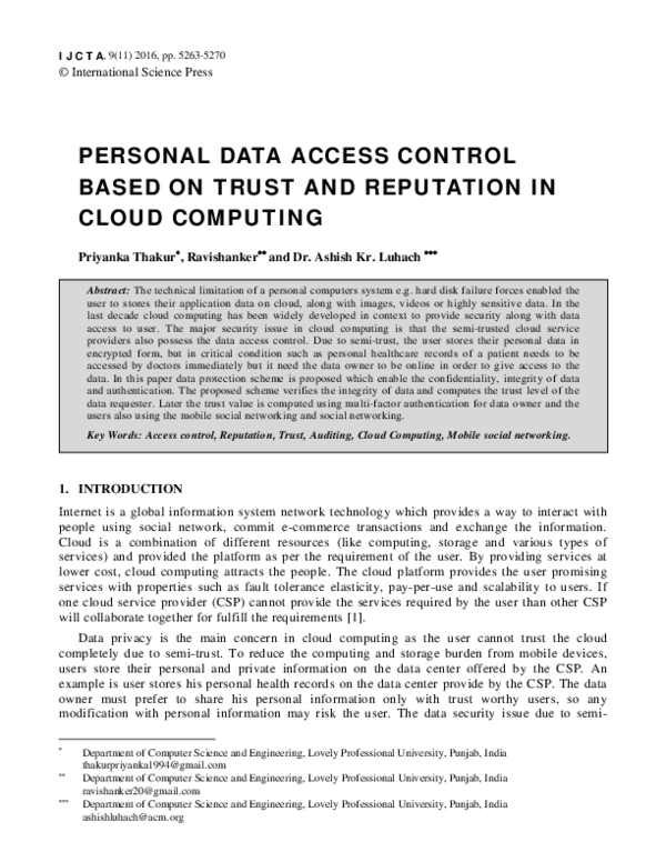 (PDF) Trust-Based Data Access Control in Cloud
