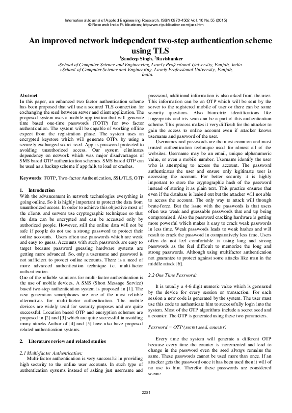 Pdf An Improved Network Independent Two Step Authentication Scheme Using Tls