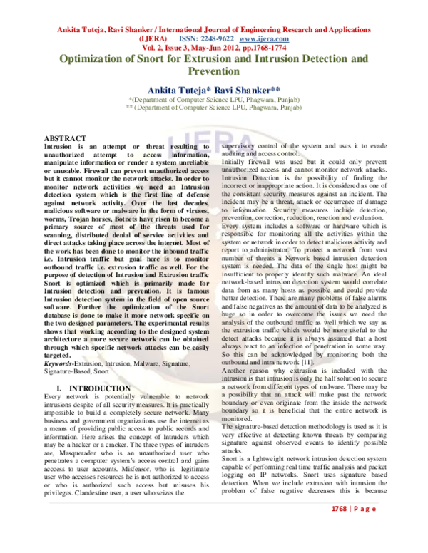 Pdf Optimization Of Snort For Extrusion And Intrusion Detection And Prevention