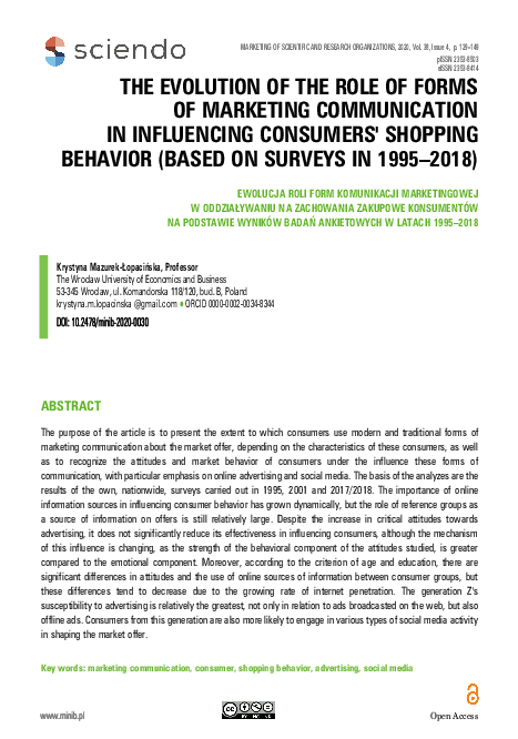 (PDF) The Evolution of the Role of Forms of Marketing Communication in Influencing Consumers ...