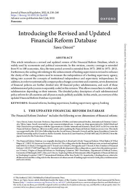 (PDF) Introducing the Revised and Updated Financial Reform Database