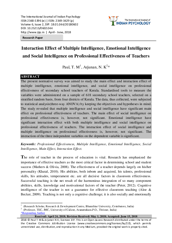 (PDF) Interaction Effect of Multiple Intelligence, Emotional Intelligence and Social ...