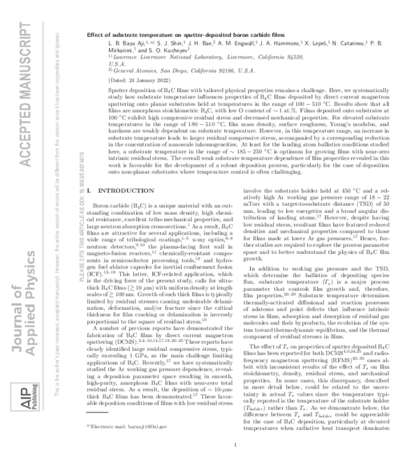 (PDF) Effect of substrate temperature on sputter-deposited boron carbide films | bayu aji ...
