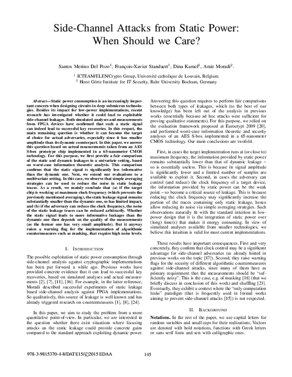 (PDF) Side-Channel Attacks from Static Power: When Should We Care?