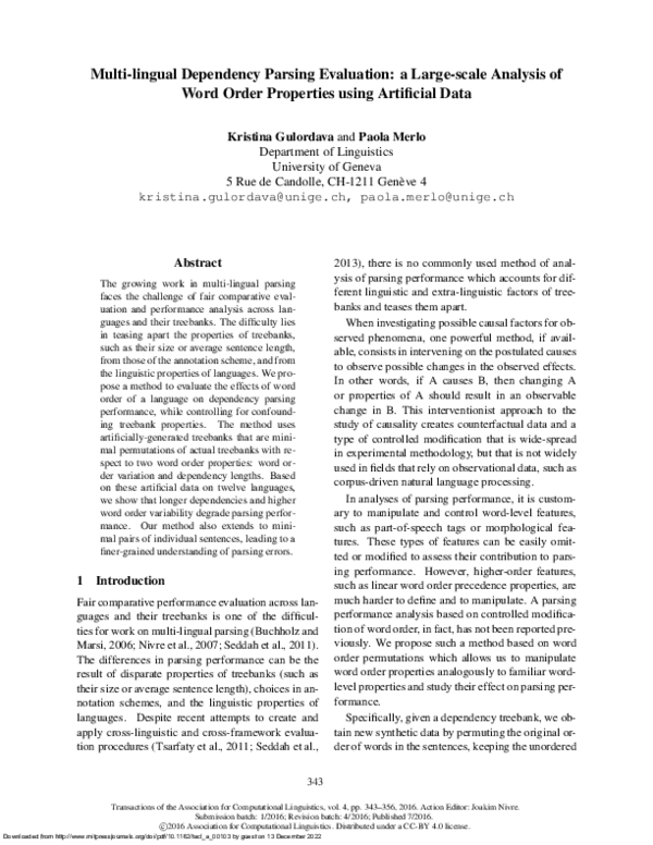 Pdf Multi Lingual Dependency Parsing Evaluation A Large Scale