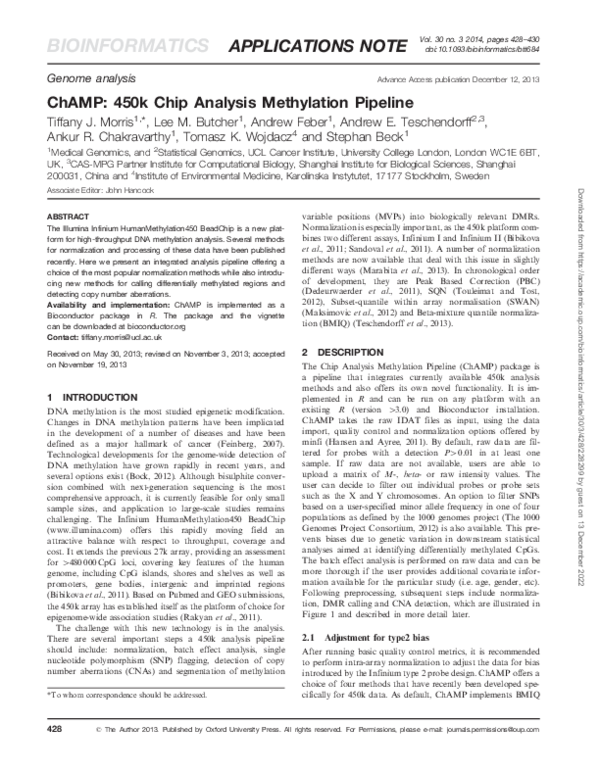 (PDF) ChAMP: 450k Chip Analysis Methylation Pipeline