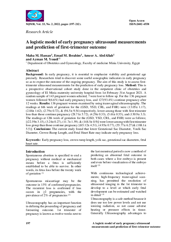 (PDF) A logistic model of early pregnancy ultrasound measurements and ...