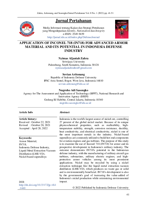 (PDF) Application of Inconel 718 (IN718) for Advanced Armor Material ...