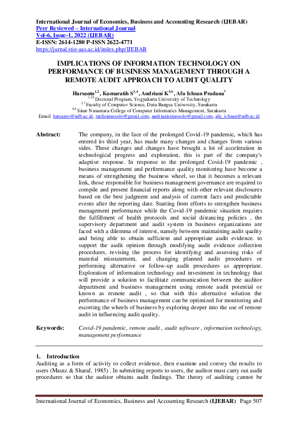 (PDF) Implications of Information Technology on Performance of Business ...