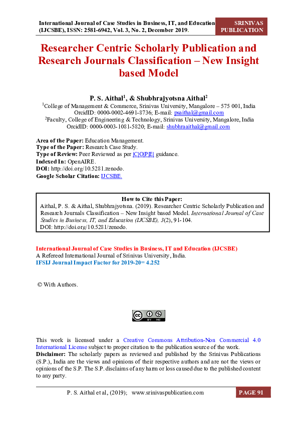 (PDF) Researcher Centric Scholarly Publication and Research Journals ...