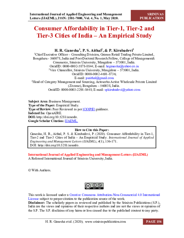 (PDF) Consumer Affordability in Tier-1, Tier-2 and Tier-3 Cities of ...