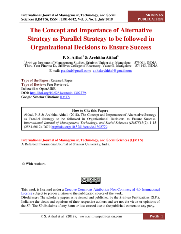 (PDF) The Concept and Importance of Alternative Strategy as Parallel ...