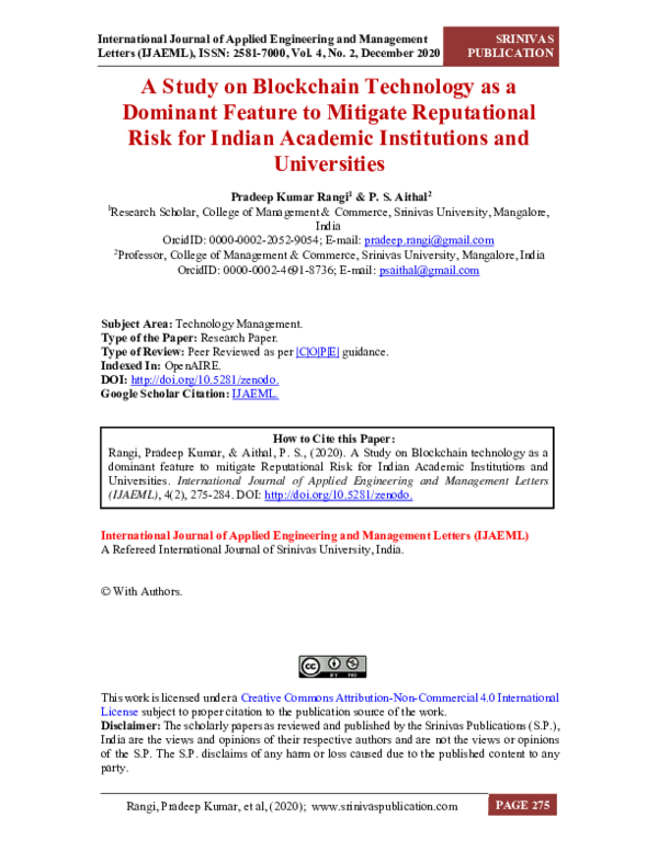 (PDF) A Study on Blockchain Technology as a Dominant Feature to ...