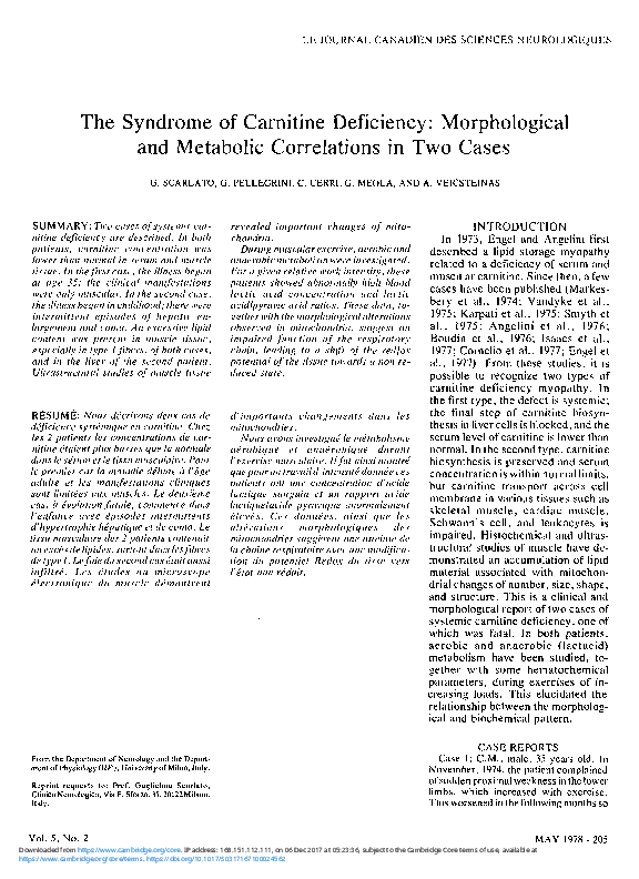 (PDF) The Syndrome of Carnitine Deficiency: Morphological and Metabolic ...