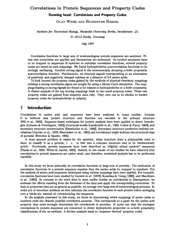 (PDF) Correlations in Protein Sequences and Property Codes | Hanspeter Herzel - Academia.edu