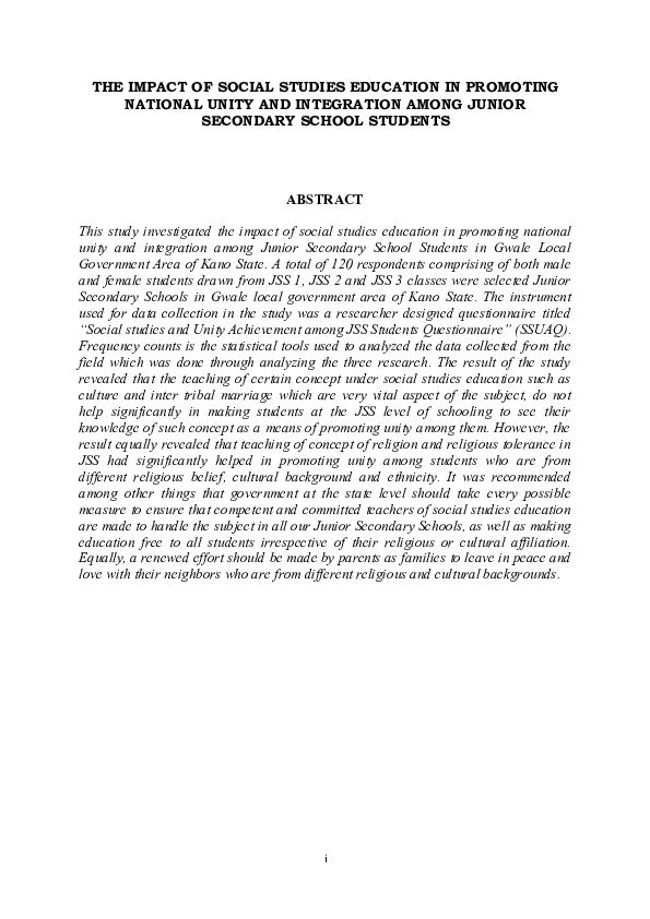 (DOC) THE IMPACT OF SOCIAL STUDIES EDUCATION IN PROMOTING NATIONAL ...