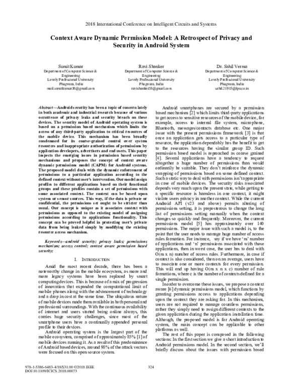 (PDF) Context Aware Dynamic Permission Model: A Retrospect of Privacy and Security in Android System
