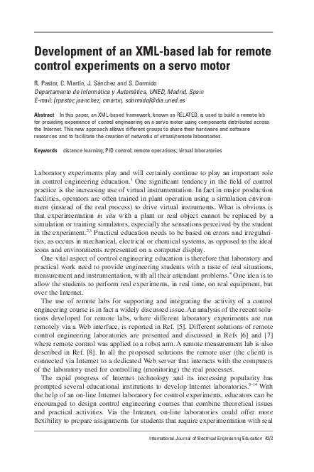 (PDF) Development of an XML-Based Lab for Remote Control Experiments on a Servo Motor
