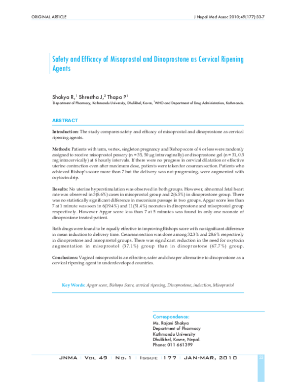 (PDF) Safety and Efficacy of Misoprostol and Dinoprostone as Cervical ...