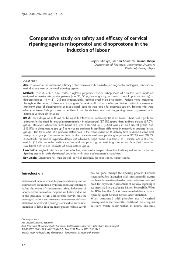 (PDF) Comparative study on safety and efficacy of cervical ripening ...