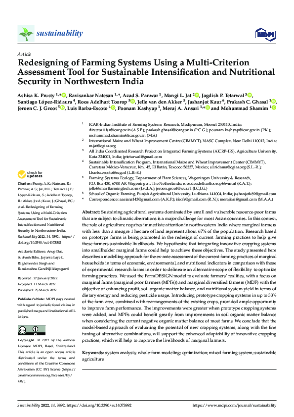 (PDF) Redesigning of Farming Systems Using a Multi-Criterion Assessment Tool for Sustainable ...