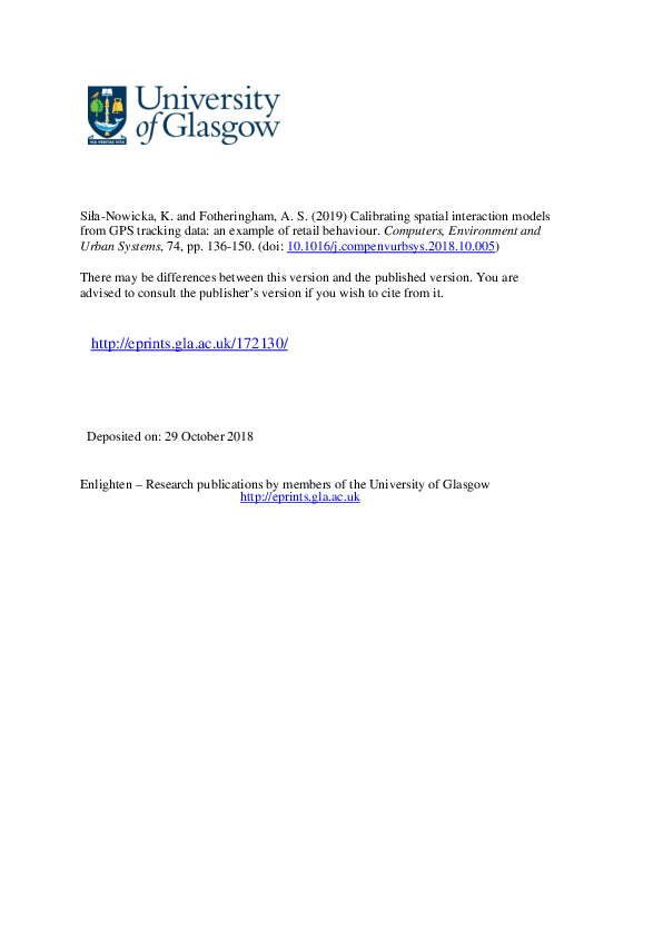 Pdf Calibrating Spatial Interaction Models From Gps Tracking Data An